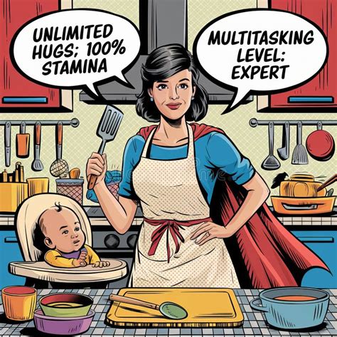 Super Mom A Kitchen Hero With An Apron Cape And A Spatula Of Strength Stock Illustration