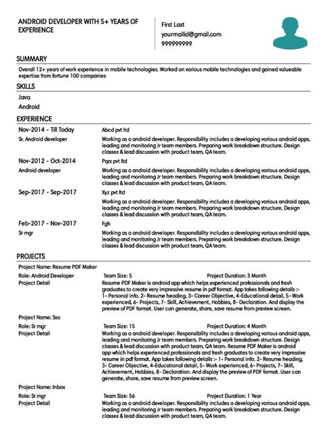 Android Developer With 5 Years Of Experience First Last 999999999 Pdf Mobile App Android