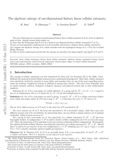 pdf the algebraic entropy of one dimensional finitary linear cellular