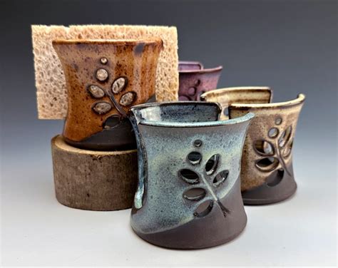 Pottery Sponge Holder Ceramic Kitchen Sink Sponge Caddy Handmade Usa Stoneware Drain Holes