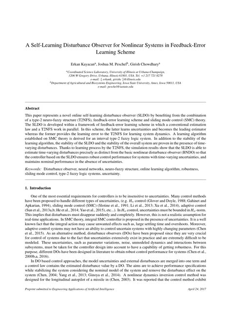 Pdf A Self Learning Disturbance Observer For Nonlinear Systems In Feedback Error Learning Scheme