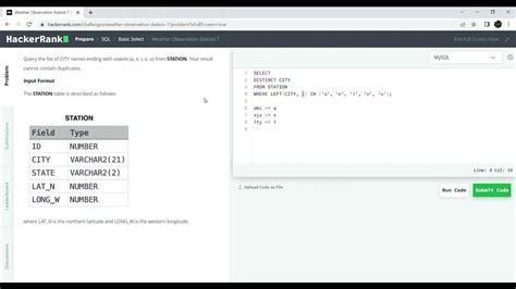 Hackerrank Sql Weather Observation Station 7 Sql Learning Youtube