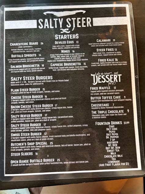 Menu At Salty Steer Pub And Bar Wall