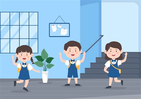 Students Leave School Building After Class Or Program And Back To Home