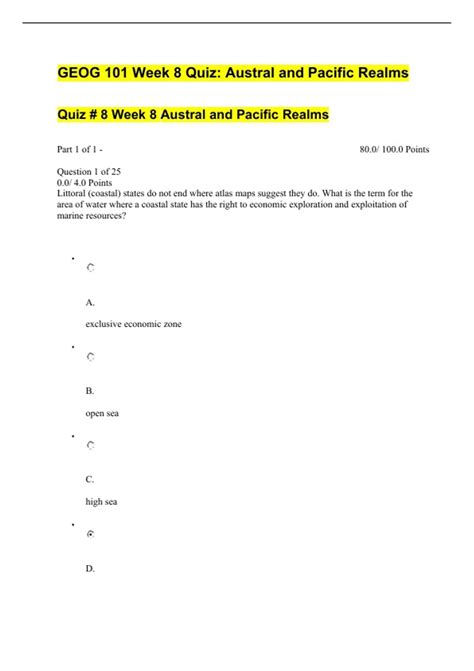 geog 101 week 8 quiz austral and pacific realms questions and answers