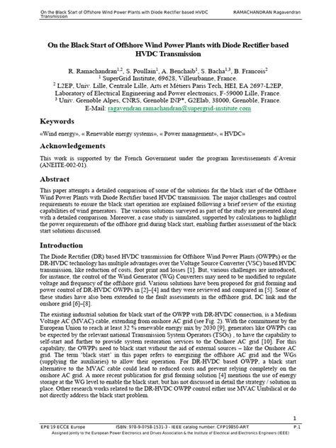 On The Black Start Of Offshore Wind Power Plants With Diode Rectifier Based Pdf Electrical