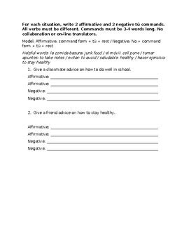 Tu Commands Practice Packet Affirmative And Negative By Kunal Patel