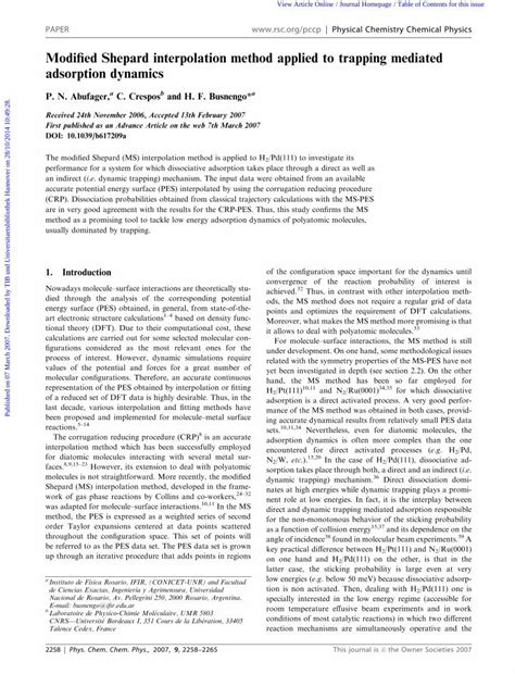 Pdf Modified Shepard Interpolation Method Applied To Trapping Mediated Adsorption Dynamics