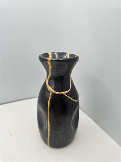 Black Kintsugi Sake Bottle Kintsugi Bottle Kintsugi Vase Black
