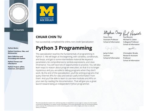 Certified Python 3 Programming Specialization Eric Chuar