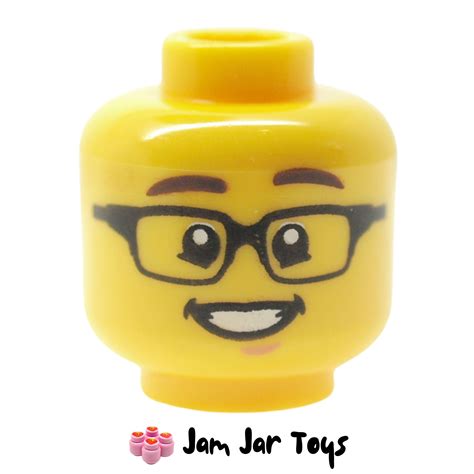 Lego Yellow Head Dark Brown Eyebrows Glasses Open Mouth Smile With