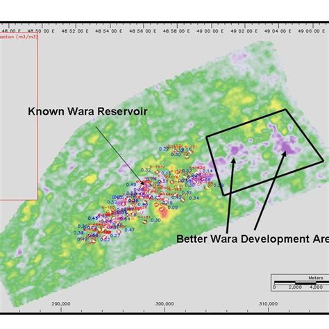 A Known Porosity Contours Posted On Seismic Derived Porosity Map B