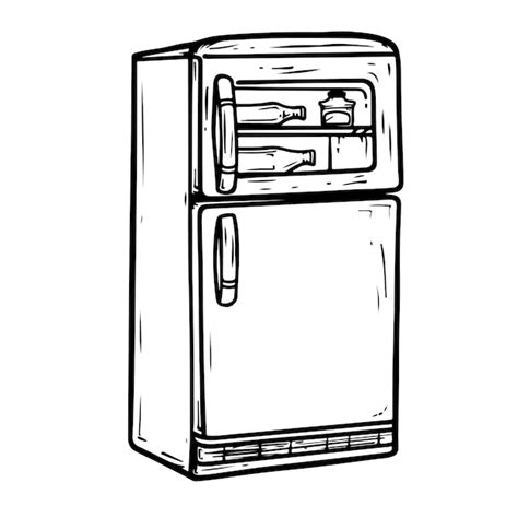 Hand Drawn Coloring Book Outline Of Refrigerator Vector Illustration