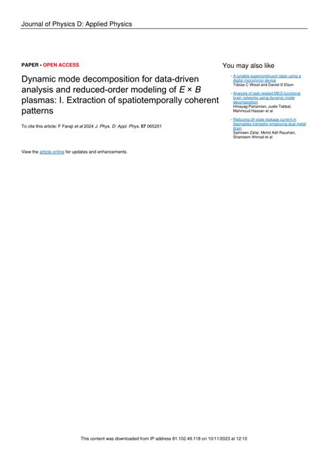Pdf Dynamic Mode Decomposition For Data Driven Analysis And Reduced