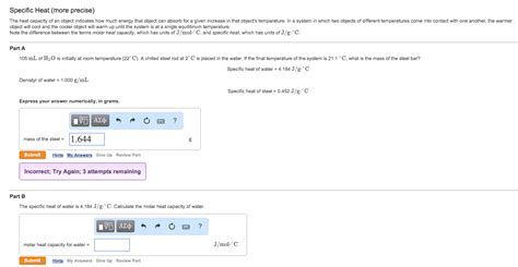 Solved Specific Heat More Precise The Heat Capacity Of An Chegg