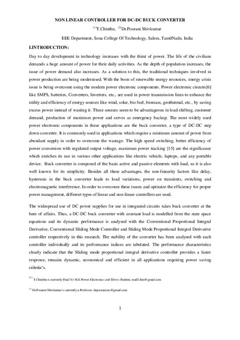 Pdf Non Linear Controller For Dc Dc Buck Converter