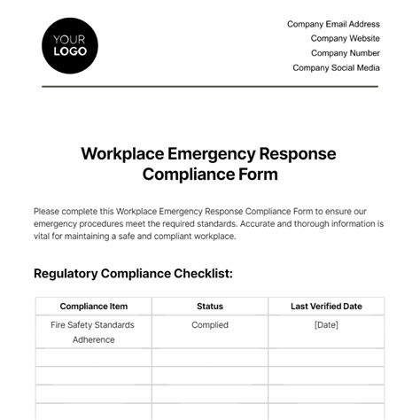 Workplace Emergency Response Compliance Form Template Edit Online And Download Example