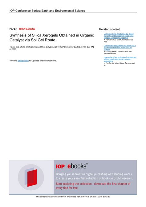 Pdf Synthesis Of Silica Xerogels Obtained In Organic Catalyst Via Sol