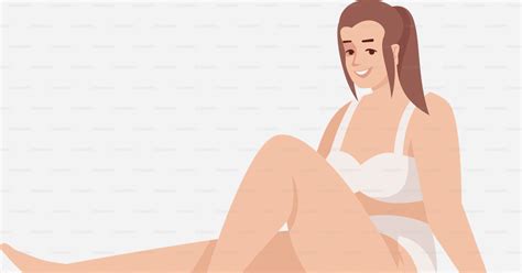 속옷 세미 플랫 Rgb 컬러 벡터 일러스트레이션을 입고 포즈를 취하는 매력적인 여성 모델 자기 수용 신체 긍정을 조장하는