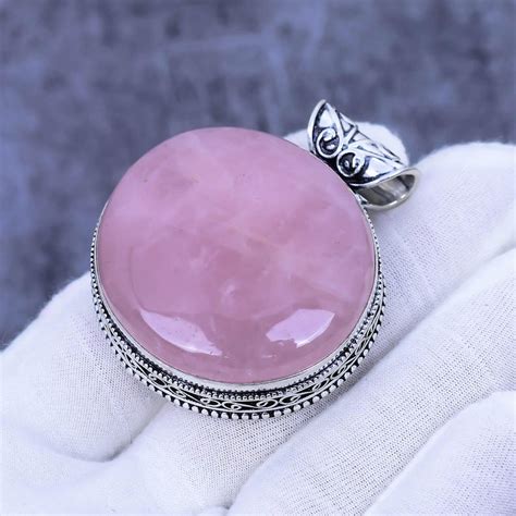 Handmade Rose Quartz Pendant Sterling Silver Bohemian Necklace Etsy