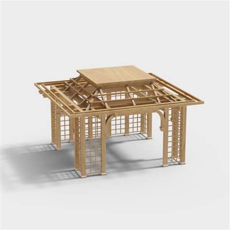 Low Polygon Wooden Pavilion 3d Model
