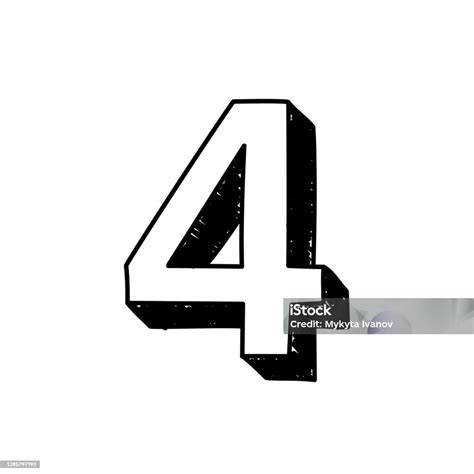번호 4 손으로 그린 글꼴 알파벳 아랍어 숫자 번호 4의 벡터 그림 손으로 그린 흑백 번호 4 타이포그래피 기호 로고 아이콘으로