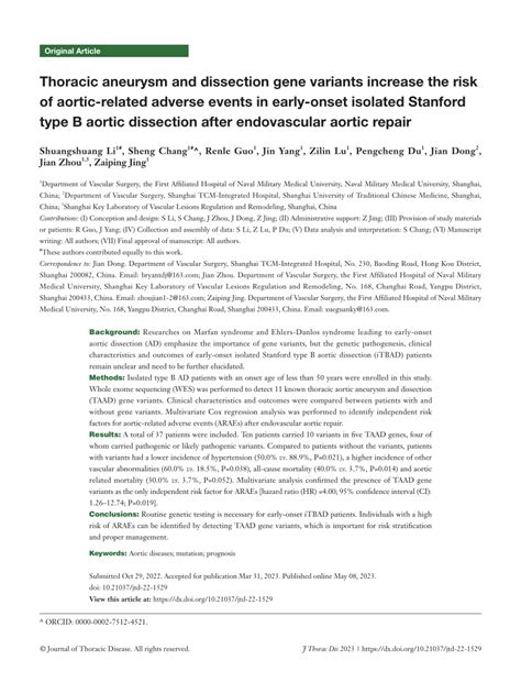 Pdf Thoracic Aneurysm And Dissection Gene Variants Increase The Risk Of Aortic Related Adverse