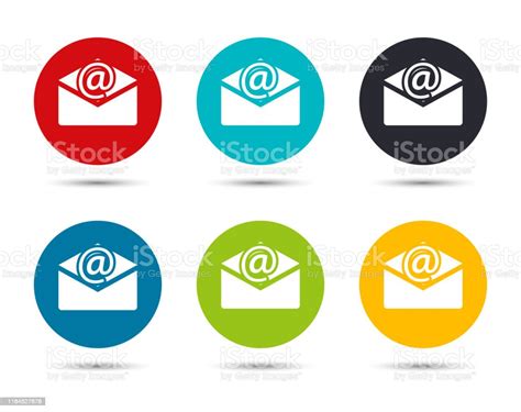 뉴스 레터 메일 아이콘 플랫 라운드 버튼 세트 일러스트 디자인 0명에 대한 스톡 벡터 아트 및 기타 이미지 0명 Brand Name Online Messaging