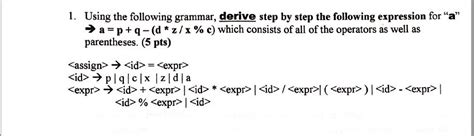 Solved I Using The Following Grammar Derive Step By Step Chegg Com