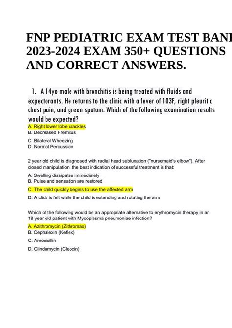 Fnp Pediatric Exam Test Bank Exam 350 Questions And Correct Answers Fnp Pediatric Stuvia Us