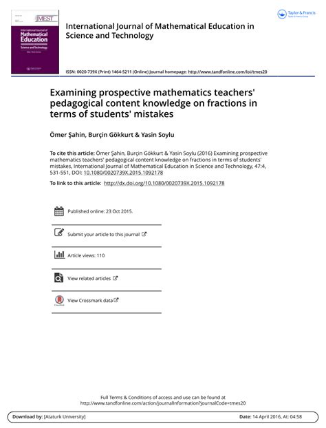 Pdf Examining Prospective Mathematics Teachers Pedagogical Content Knowledge On Fractions In