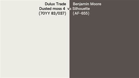 Dulux Trade Dusted Moss 4 70yy 83 037 Vs Benjamin Moore Silhouette Af 655 Side By Side