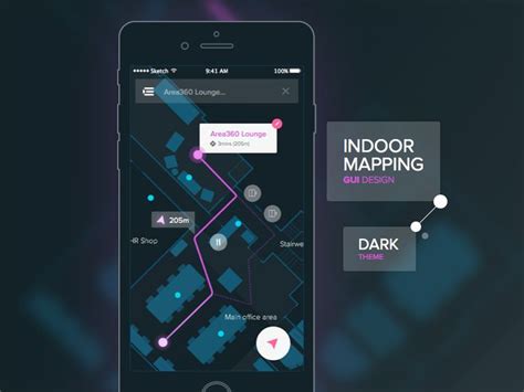 Indoor Mapping Dark Themed Gui On Behance Map App Design Wayfinding