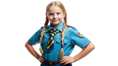 Young Girl Wearing Blue Scout Uniform With Braids And Tie 47650451 Png