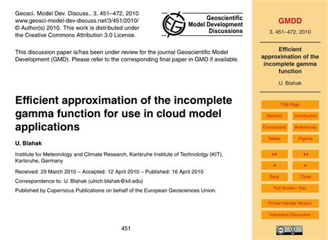 Pdf Efficient Approximation Of The Incomplete Gamma Function For Use