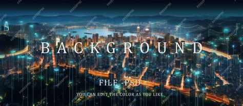 Premium Psd Cityscape With Vertical Line Dots Connecting Networks