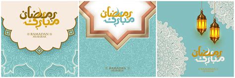 라마단 무바라크 소셜 미디어 게시물 벽지 디자인을 위한 아랍어 서예가 있는 이슬람 인사말 카드 템플릿 세트 포스터 웹 및 인쇄용