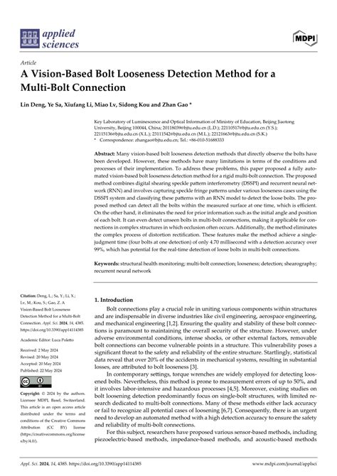 Pdf A Vision Based Bolt Looseness Detection Method For A Multi Bolt Connection