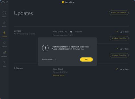 unable to downgrade firmware jabra evolve2 75 r jabra