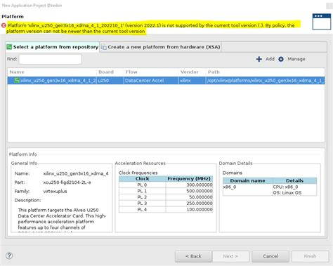 Unable To Choose A Platform Platform Xilinxu250gen3x16xdma41