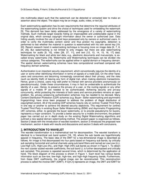 A New Wavelet Based Digital Watermarking Method For Authenticated Mobile Signals Pdf