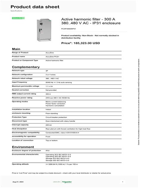 Schneider Electric Powerlogic Accusine Pcs Pcsp300d5ip31 1 Pdf