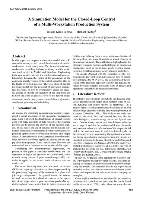 PDF A Simulation Model For The Closed Loop Control Of A Multi Workstation Production System