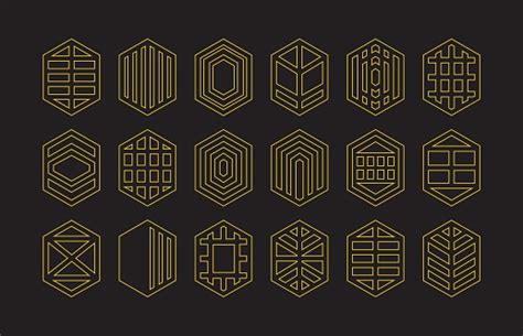 황금 우아하고 현대적인 모듬 고립 된 얇은 윤곽선 뾰족한 육각형 모양 상징 아이콘 검은 배경 포스터에 디자인 요소 설정 0명에 대한 스톡 벡터 아트 및 기타 이미지 Istock