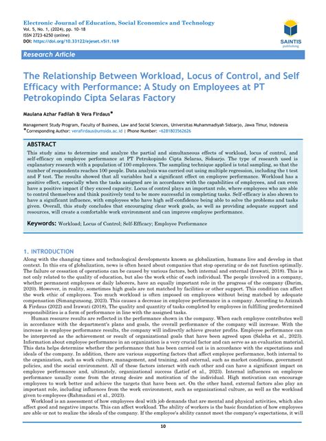 Pdf The Relationship Between Workload Locus Of Control And Self