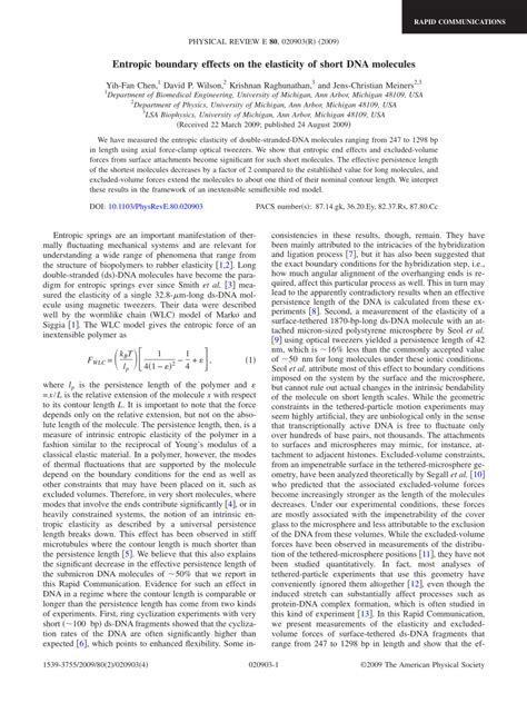 Pdf Entropic Boundary Effects On The Elasticity Of Short Dna Molecules