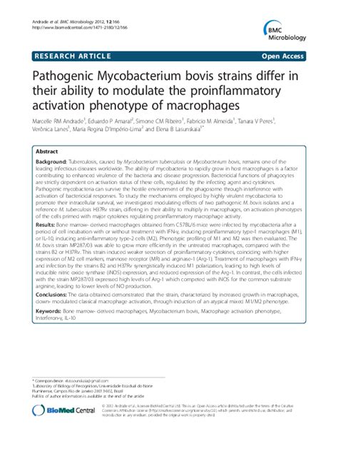 Pdf Pathogenic Mycobacterium Bovis Strains Differ In Their Ability To Modulate The