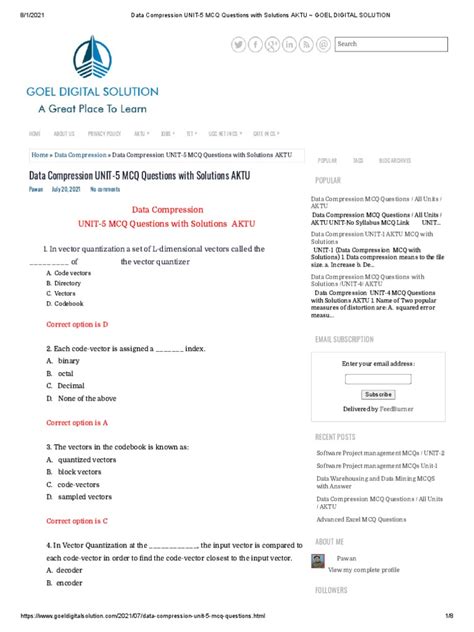 data compression unit 5 mcq questions with solutions aktu goel
