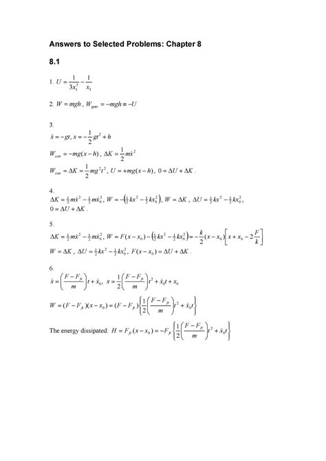 answers to selected problems chapter 8 1 1 3 1 1 3 1 x x u wmgh