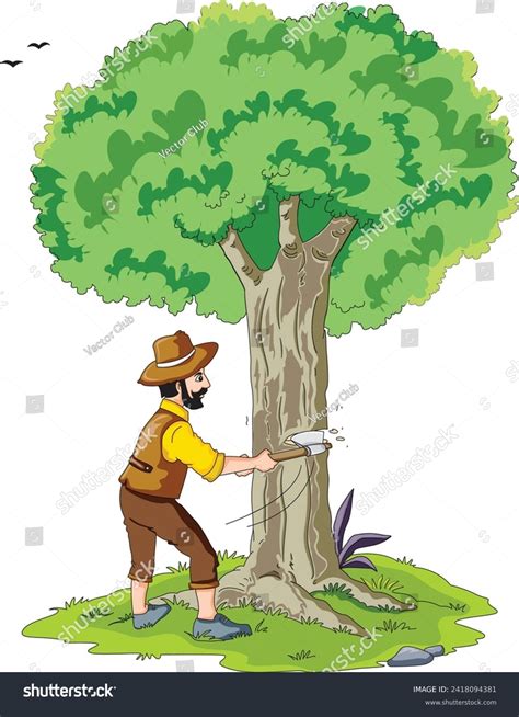 Man Cutting Tree Axe Stock Vector Royalty Free 2418094381 Shutterstock